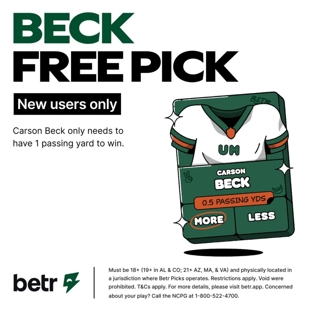 Betr Promo Code MHS3P: Carson Beck Free Pick for Miami vs. Notre Dame ...